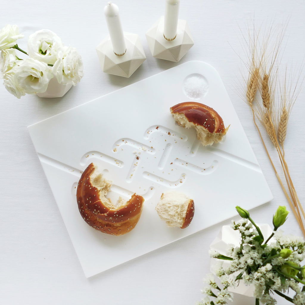 Challah Board - Made of White Corian (R) - for Modern Shabbat Table ...